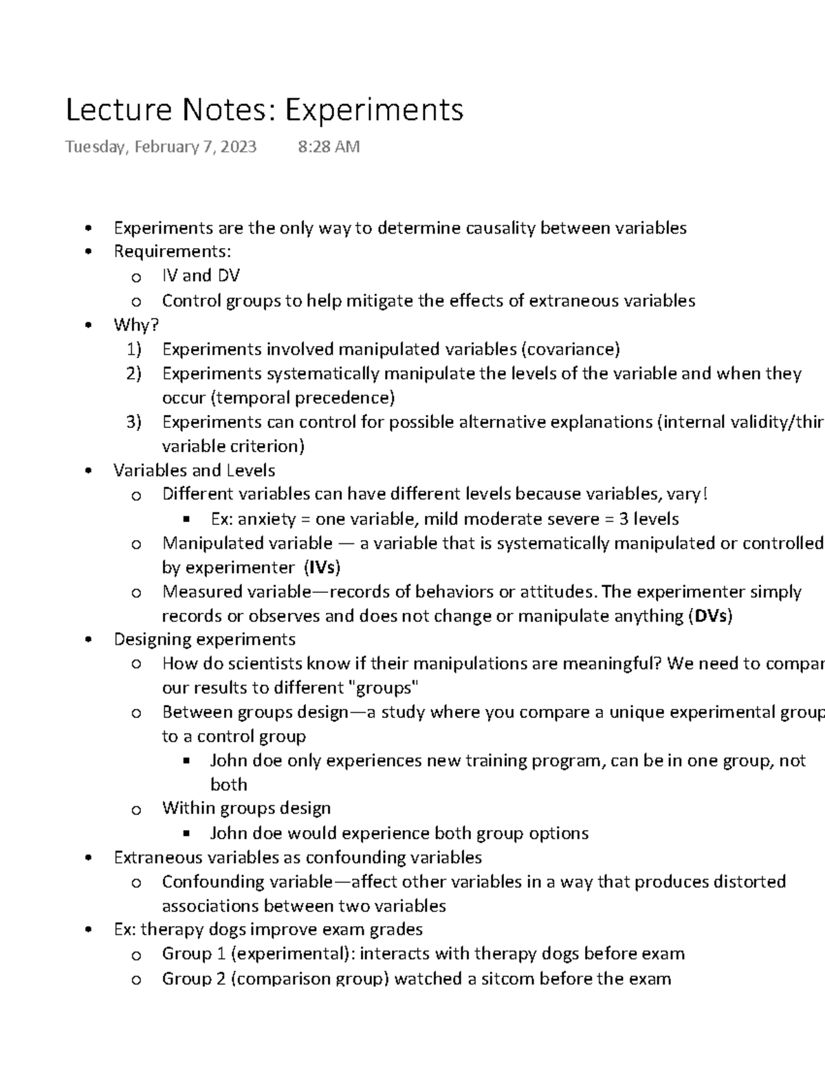 Experiments Summary - Experiments are the only way to determine ...
