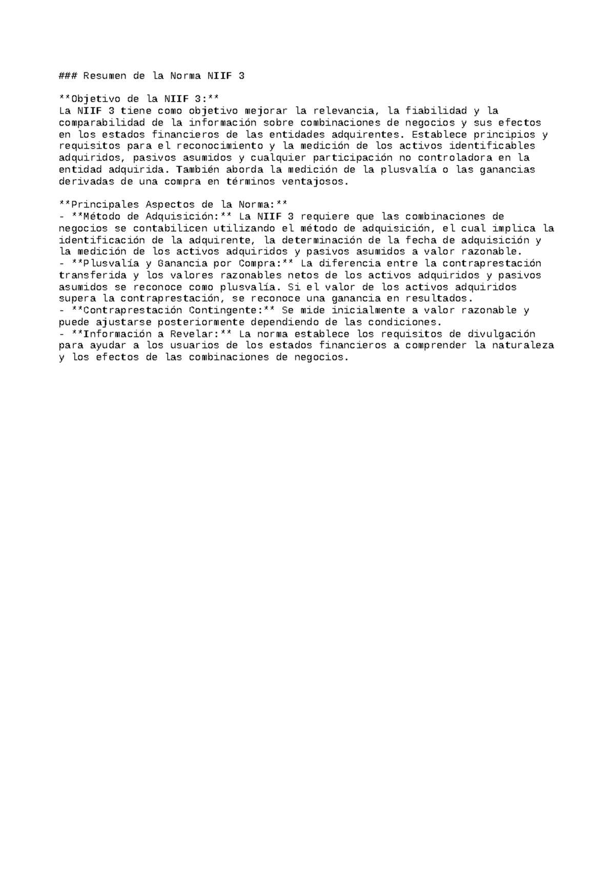 Resumen NIIF 3 - TN33 - Resumen de la Norma NIIF 3 Objetivo de la NIIF ...
