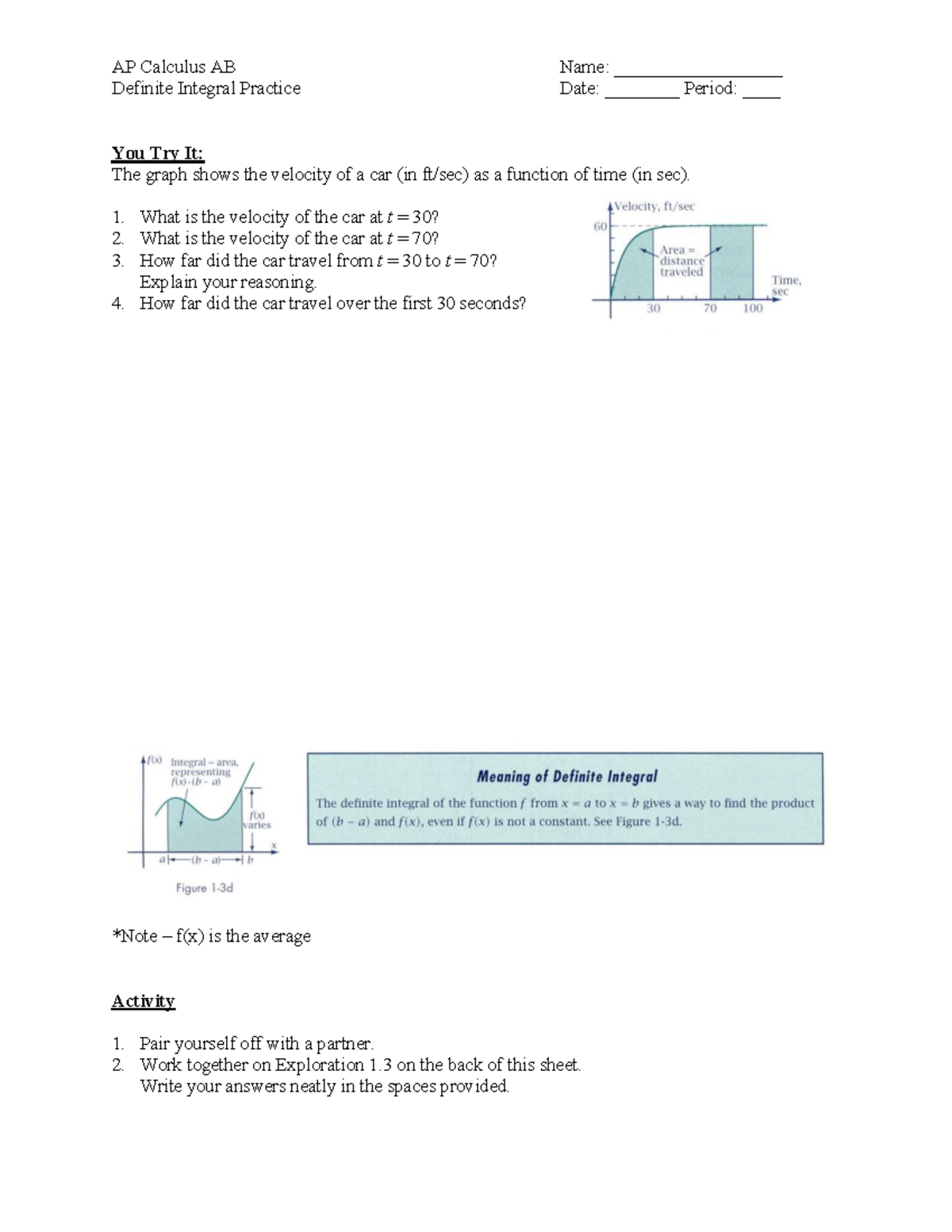 AP Calc AB L52-Definite Integral Practice - AP Calculus AB Name ...