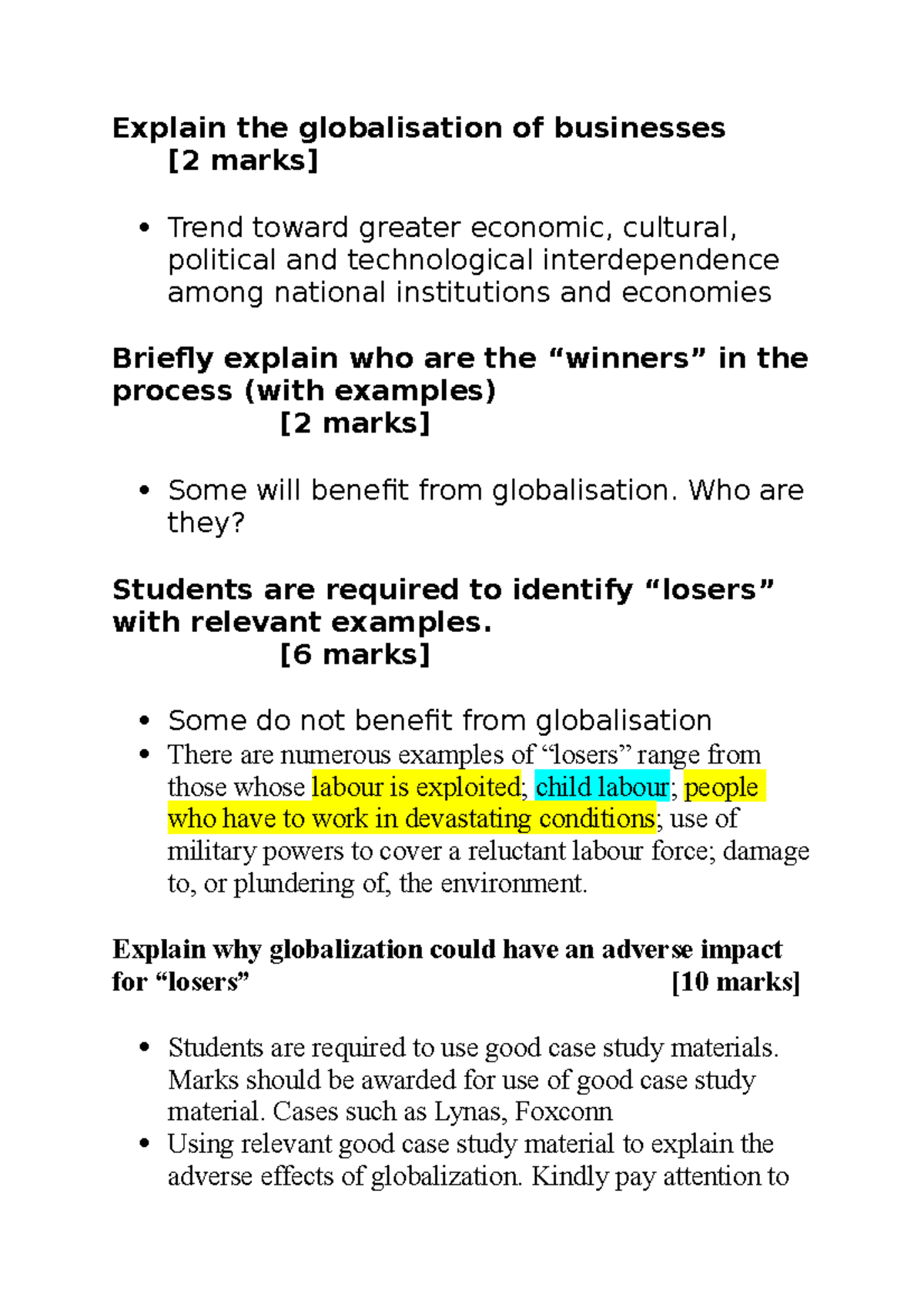 Tutorial Question 1 - Explain the globalisation of businesses [2 marks ...