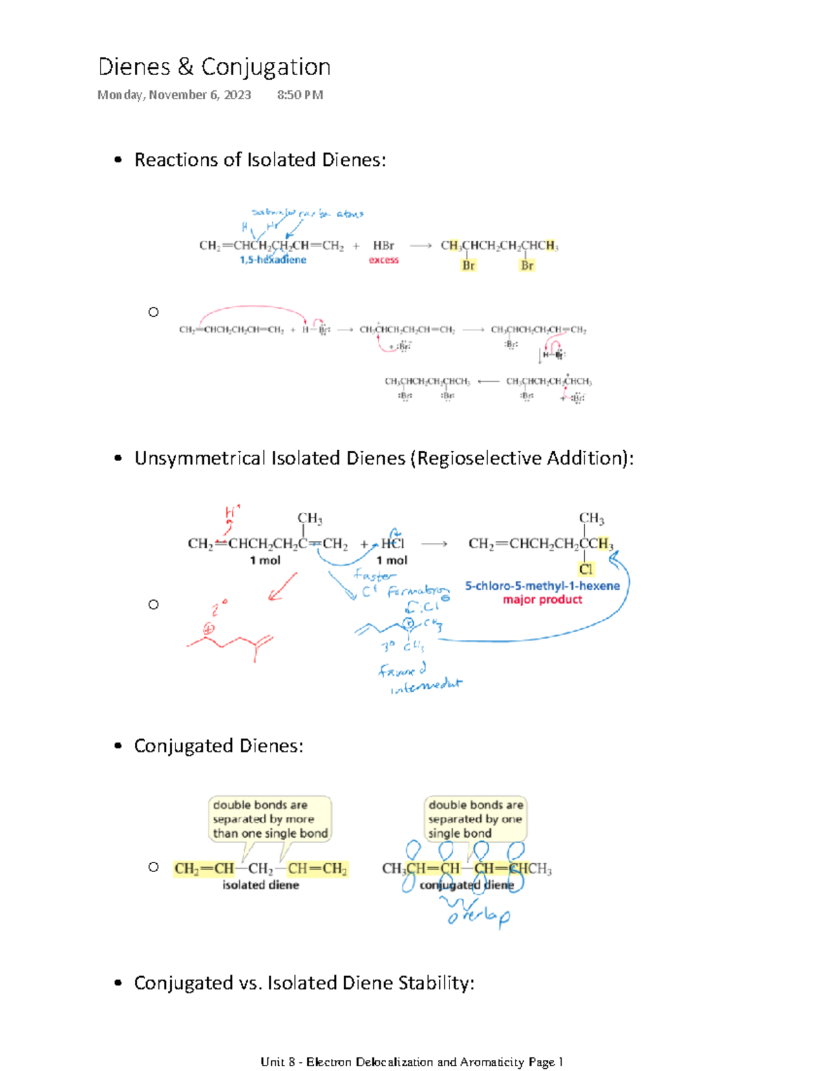 Unit 8 - Electron Delocalization and Aromaticity - Reactions of ...