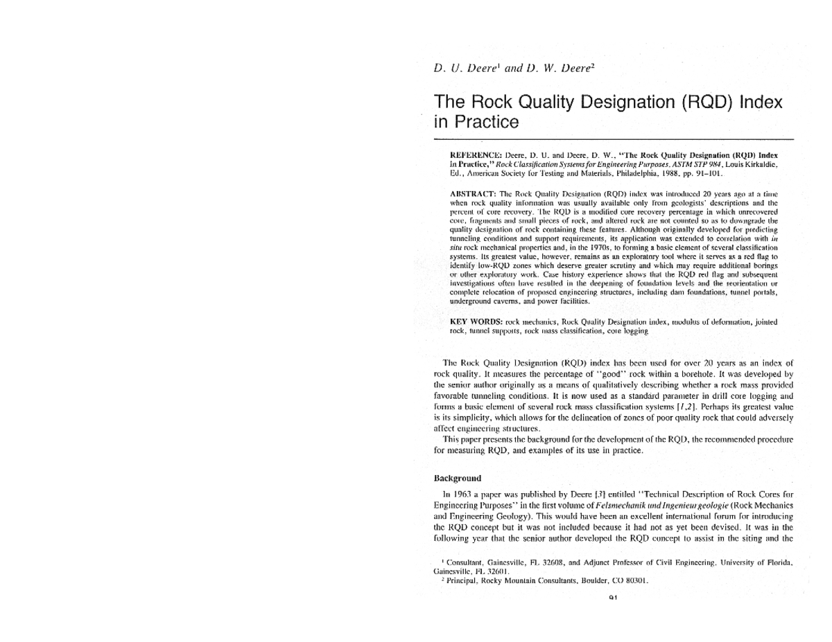 The Rock Quality Designation (RQD) in Practice - Rock Mechanics ...