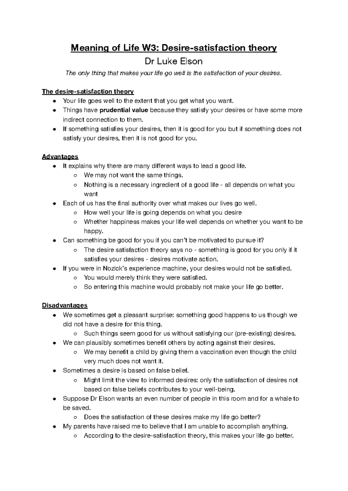 The Desire-Satisfaction Theory - Meaning of Life W3: Desire ...