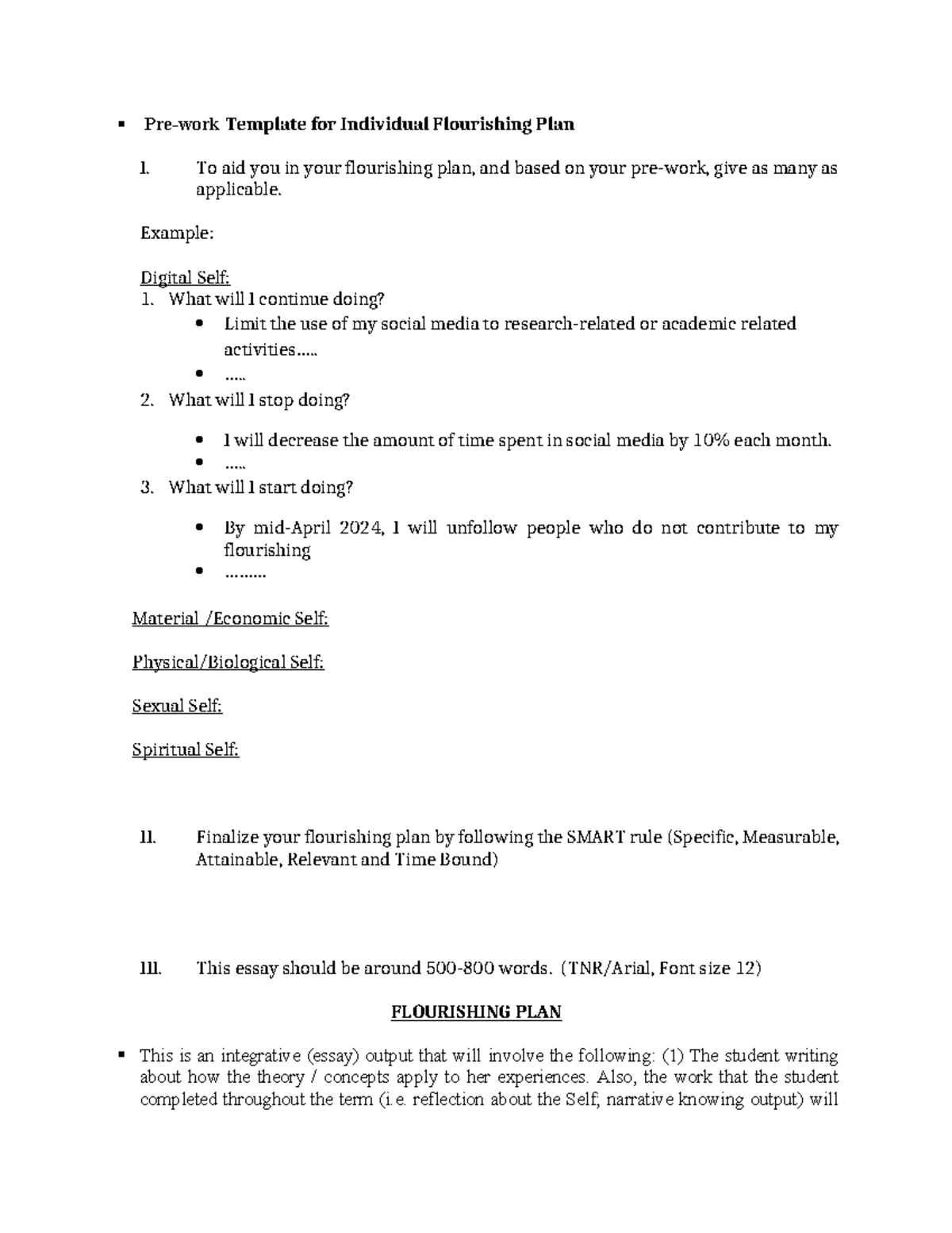 Personal Flourishing PLAN - Pre-work Template for Individual ...
