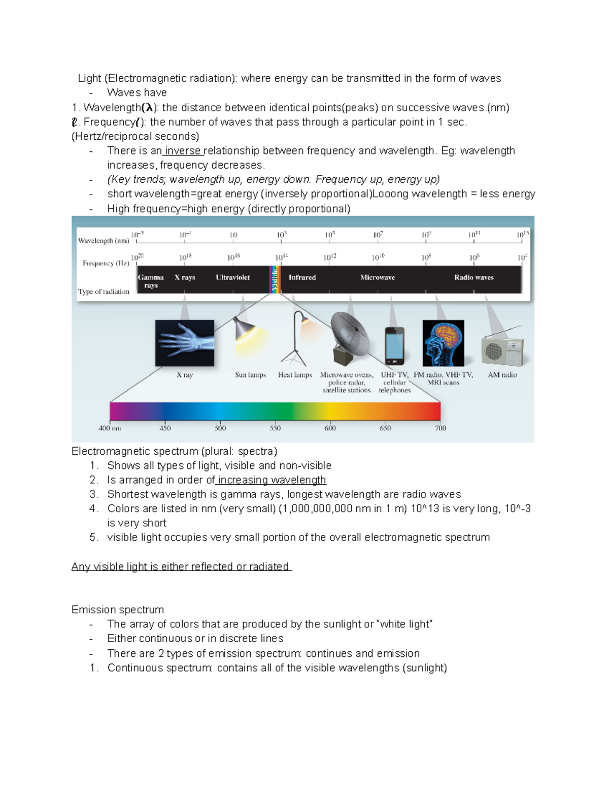 Chemistry 101 chapter 2 - Light (Electromagnetic radiation): where ...