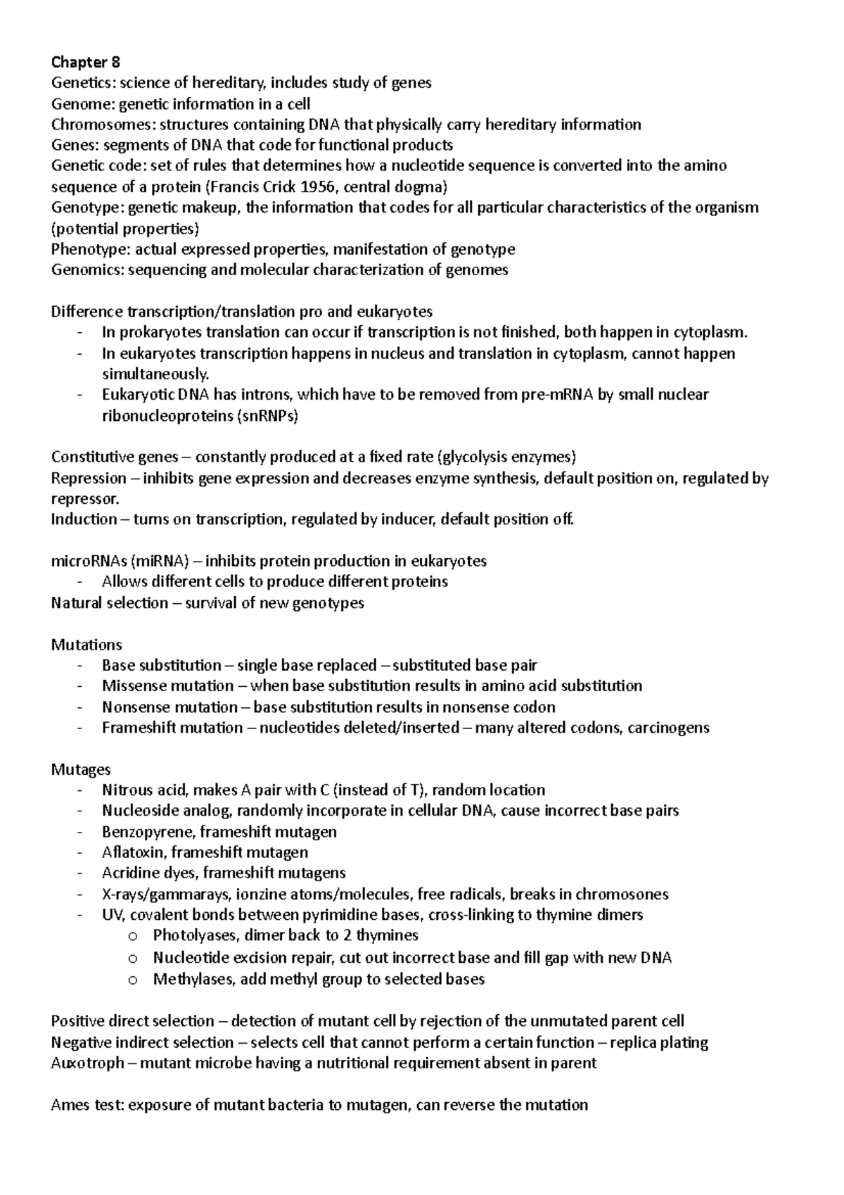 Microbiology - summary - Chapter 8 Genetics: science of hereditary ...