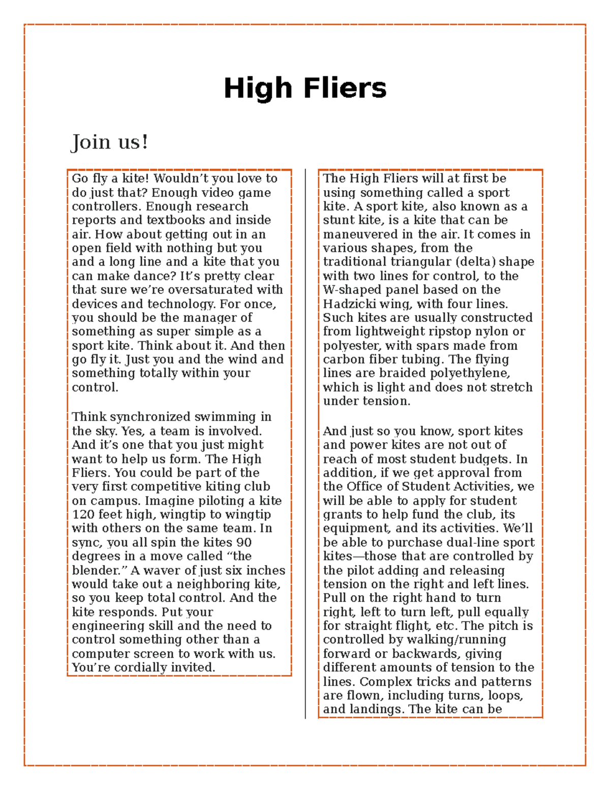 Deda Exp22 Word Ch01 Cumulative Kite - High Fliers Join us! Go fly a ...