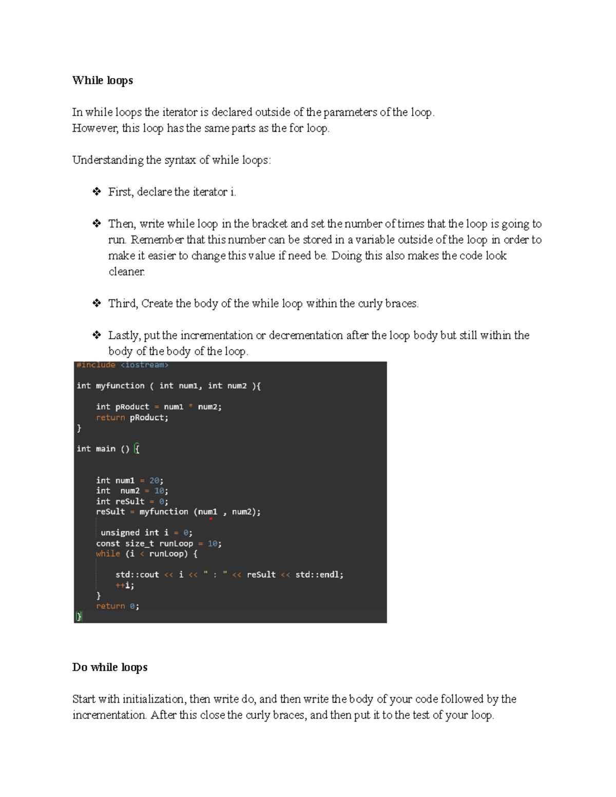 Section III C++ notes - These are used to perform the same task several ...