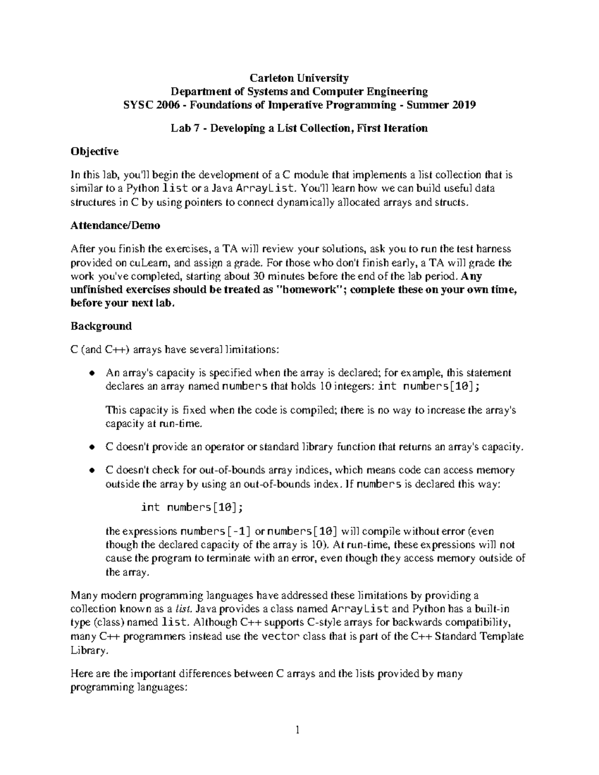 S19 Sysc2006 Lab7 Lab7 Carleton University Department Of Systems And Computer Engineering
