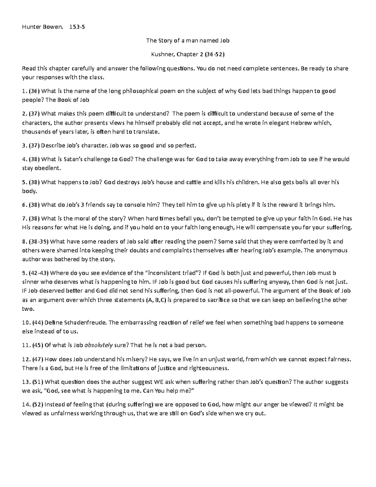 Job - notes - Hunter Bowen. 153- The Story of a man named Job Kushner ...