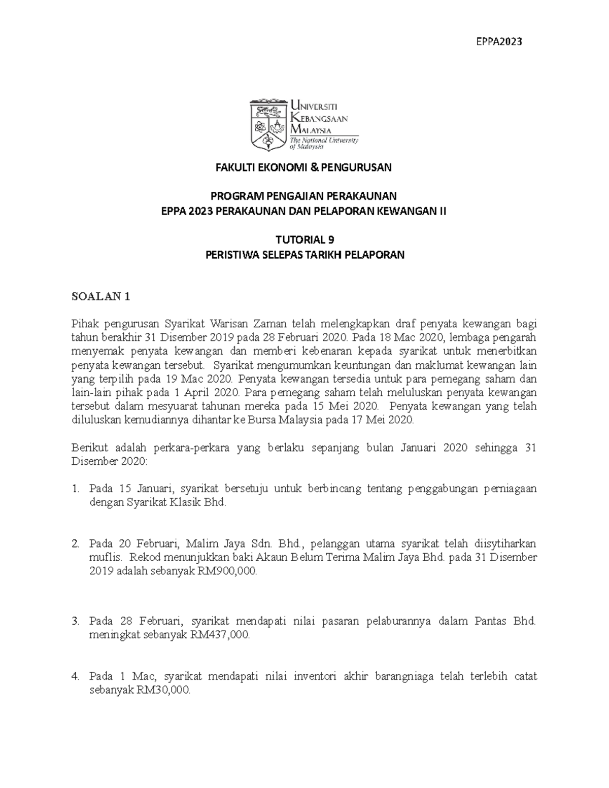 Tutorial Peristiwa Selepas Tarikh Pelaporan Student - FAKULTI EKONOMI ...