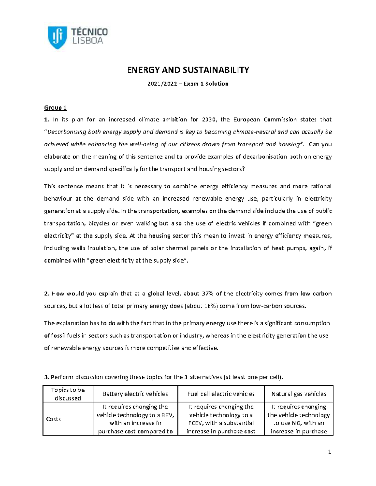 ES Exam 1 Solution vfinal - ENERGY AND SUSTAINABILITY 2021 /20 22 ...