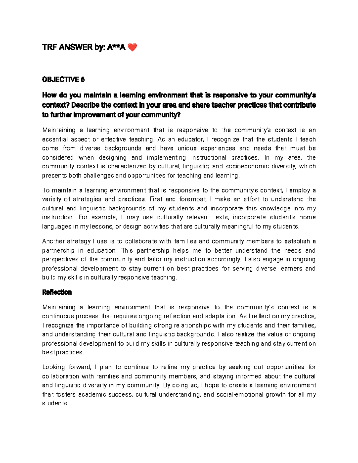 TRF Ans 2f - use in ranking - TRF ANSWER by: A**A OBJECTIVE 6 How do ...