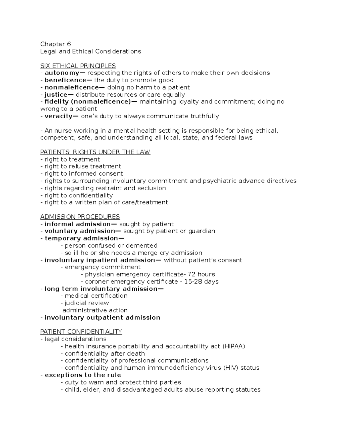 Chapter 7 - lecture notes - Chapter 6 Legal and Ethical Considerations ...