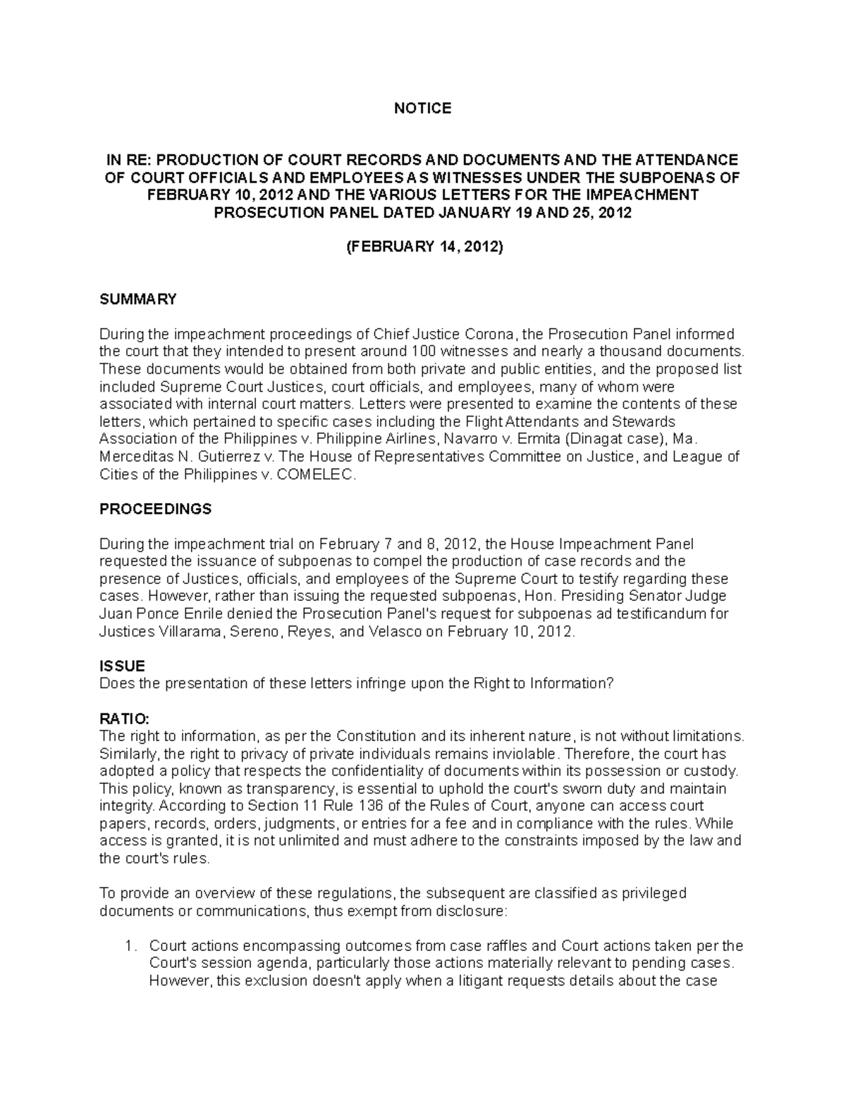 In Re Production of Court Records - NOTICE IN RE: PRODUCTION OF COURT ...