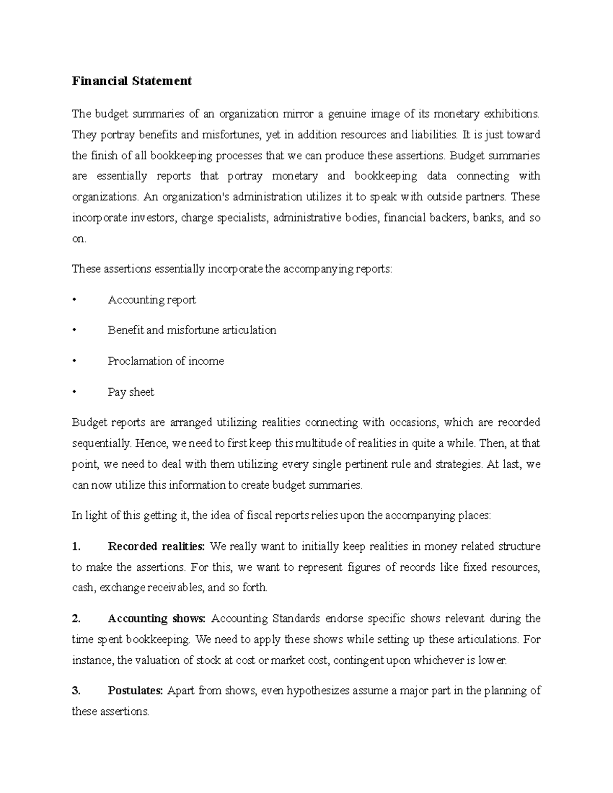 Financial Statement - They portray benefits and misfortunes, yet in ...