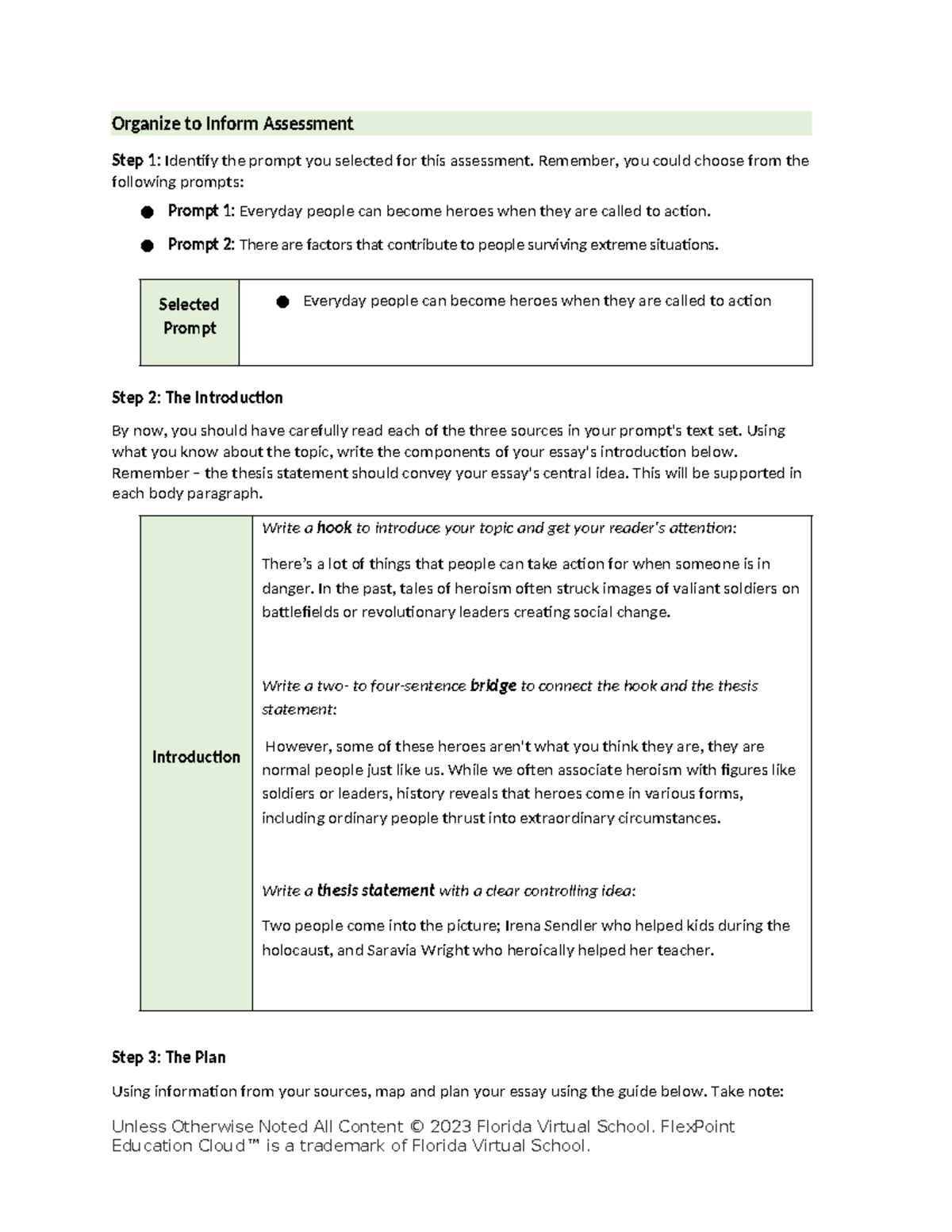 Organize to inform assessment - Organize to Inform Assessment Step 1 ...