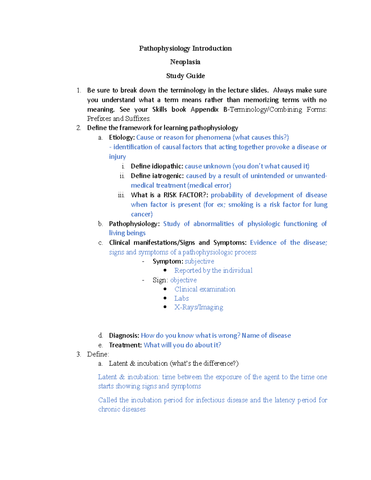 Exam 1 study guide - Pathophysiology Introduction Neoplasia Study Guide ...