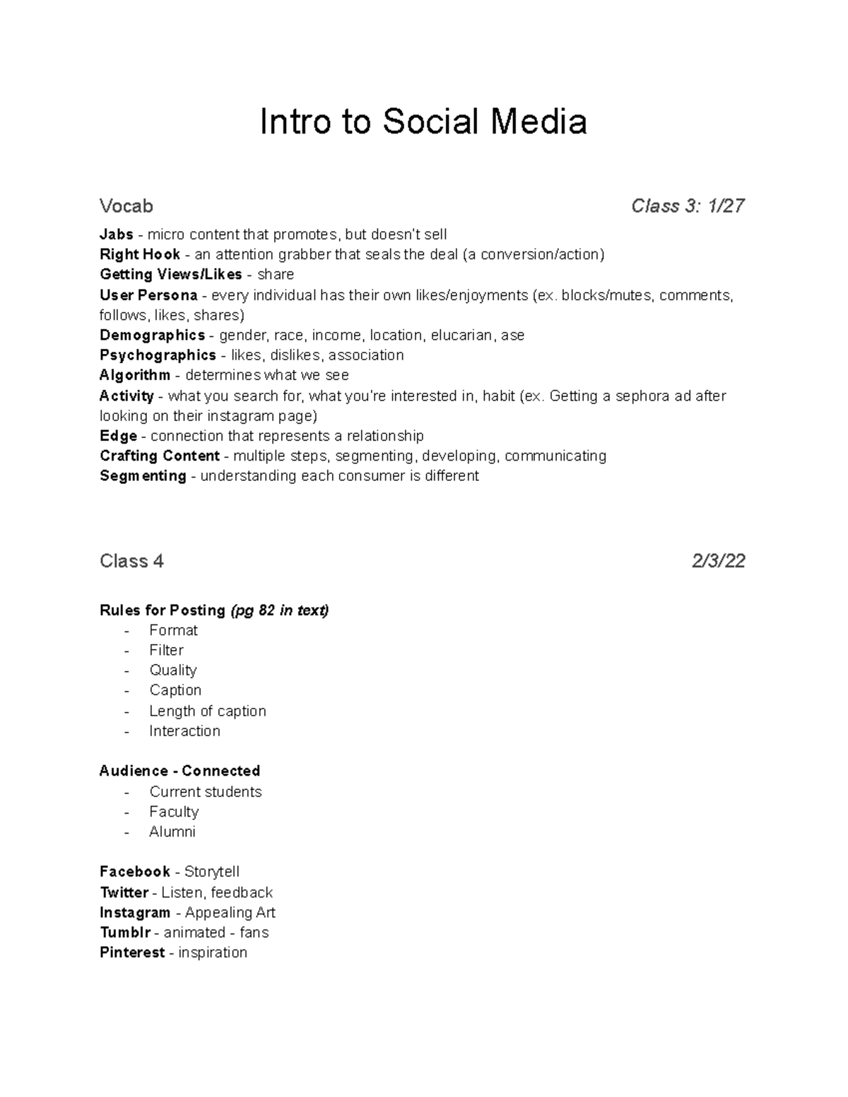 Intro to Social Media Notes - Intro to Social Media Vocab Class 3: 1 ...