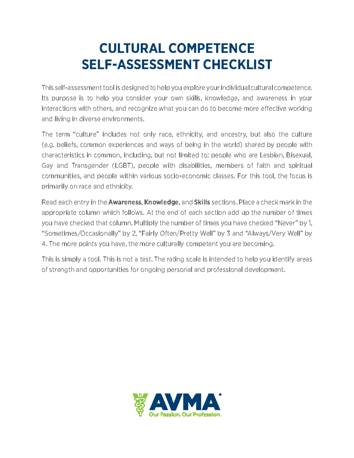 Diversity-Cultural Competence Checklist - CULTURAL COMPETENCE SELF ...