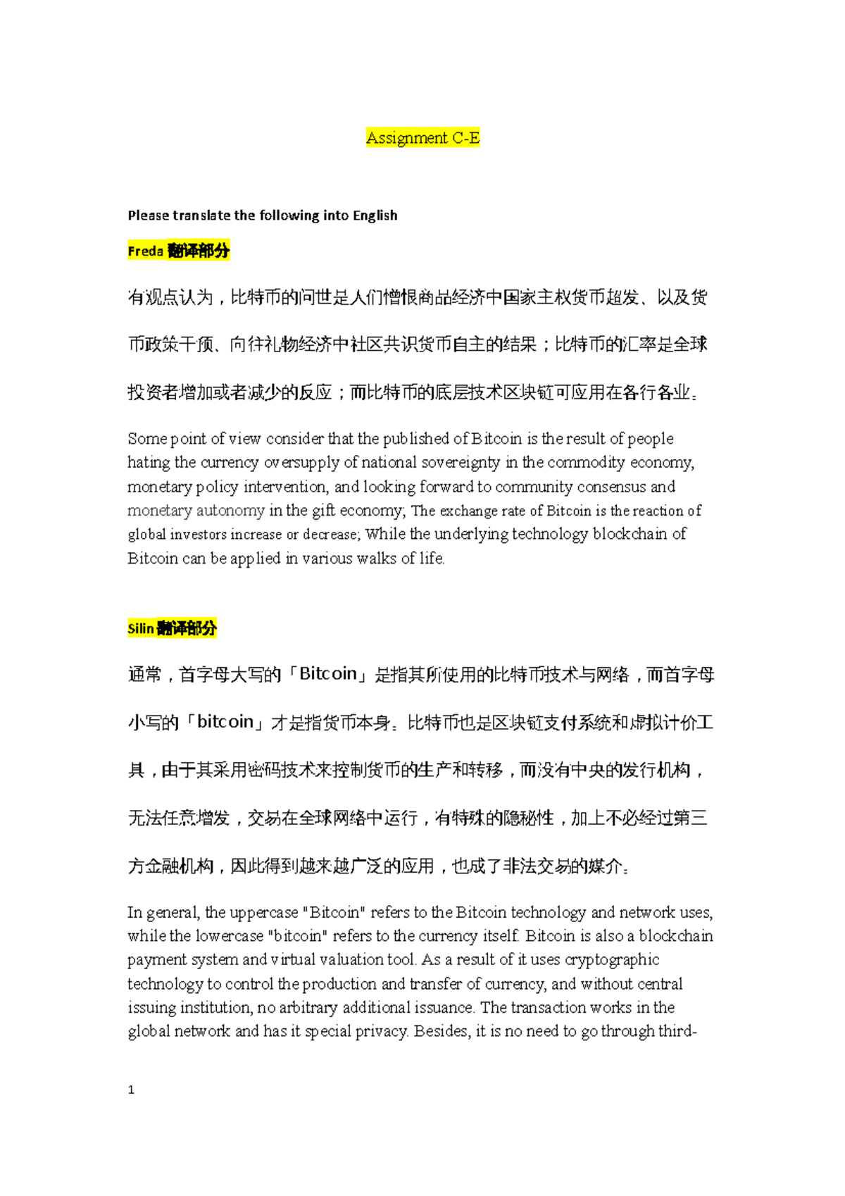 Assignment C E Clean copy - Assignment C-E Please translate the ...