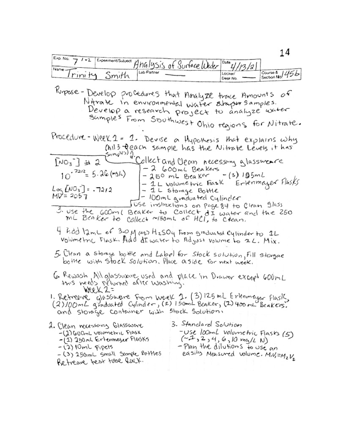 Exp 7 - Experiment 7 notebook pages with calculations - CHM 145 - Studocu