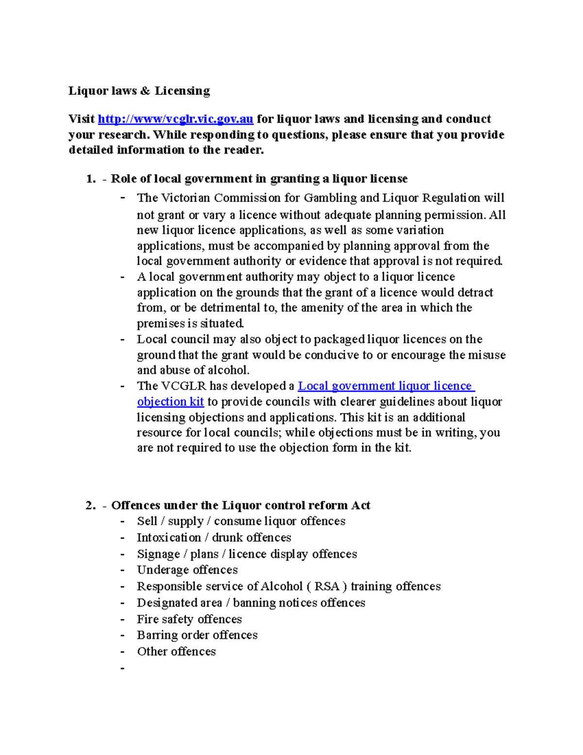 1447859- assessment task 1 part B ( fixed ) - Liquor laws & Licensing ...