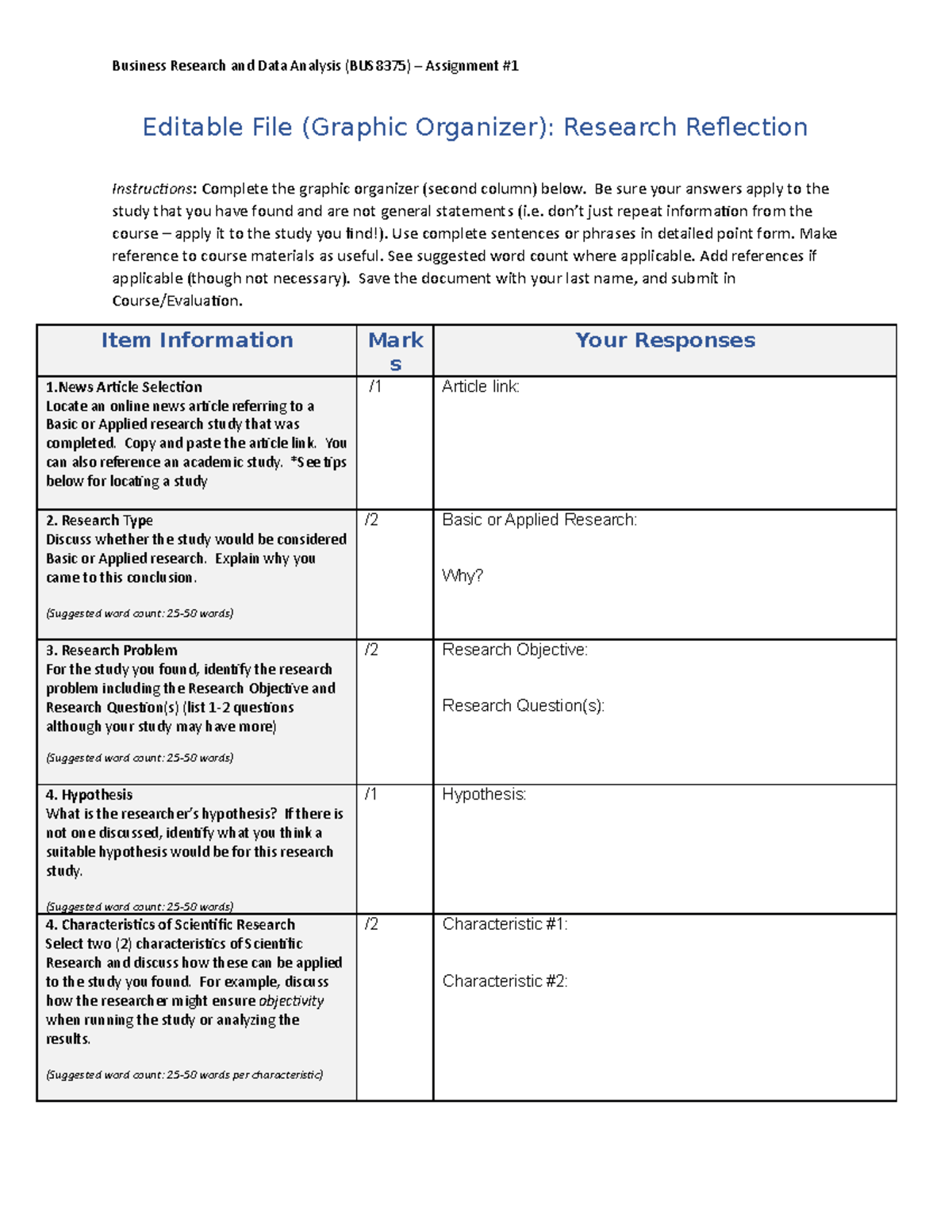 Assignment #1 Research Reflection - Graphic Organizer Assignment ...