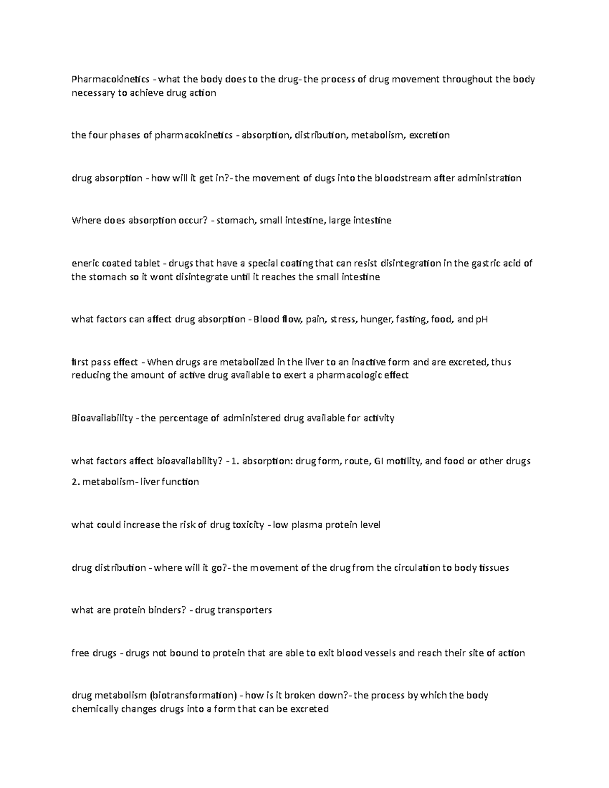 Pharm Unit 1 Study Guide - Pharmacokinetics - what the body does to the ...