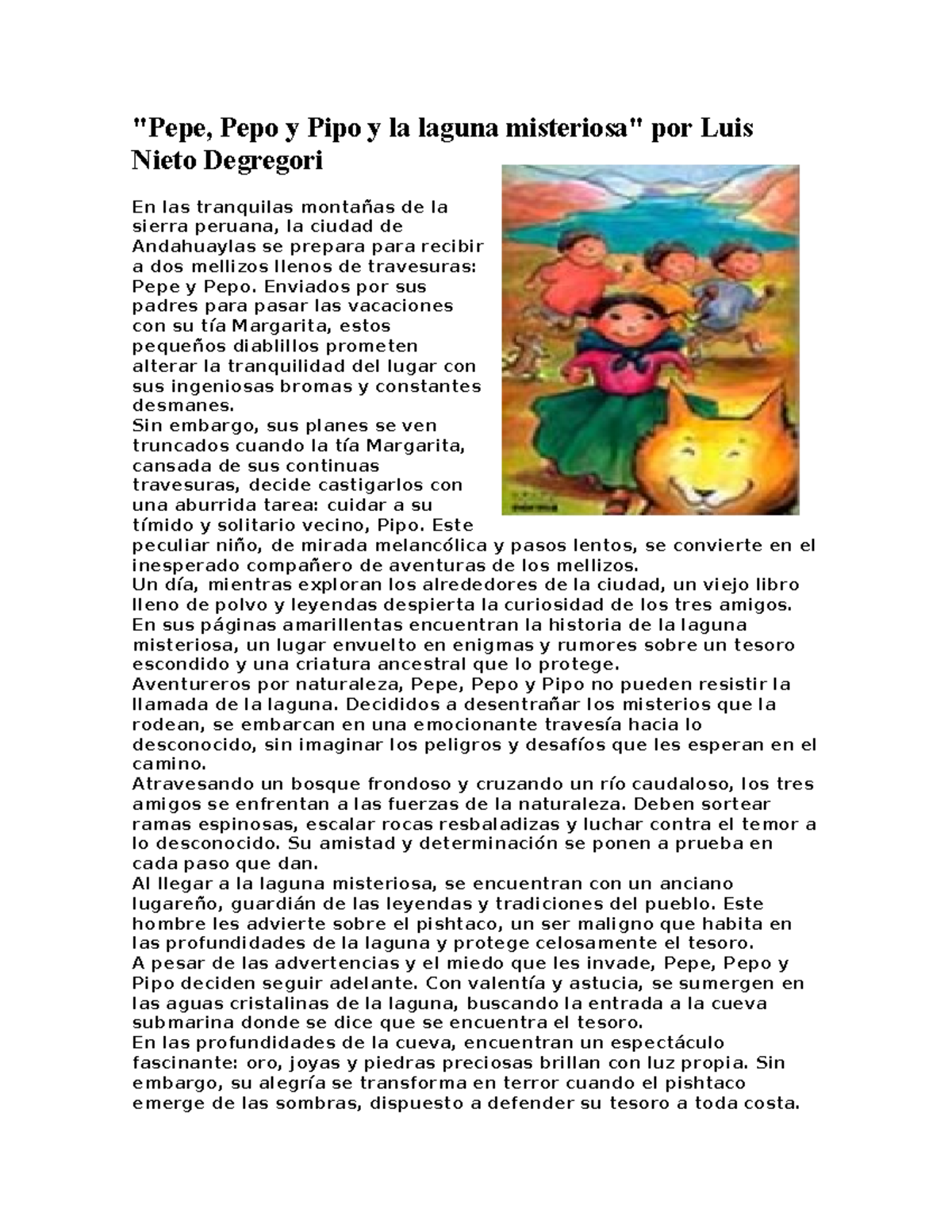 Plan lector la laguna misteriosa - "Pepe, Pepo y Pipo y la laguna ...