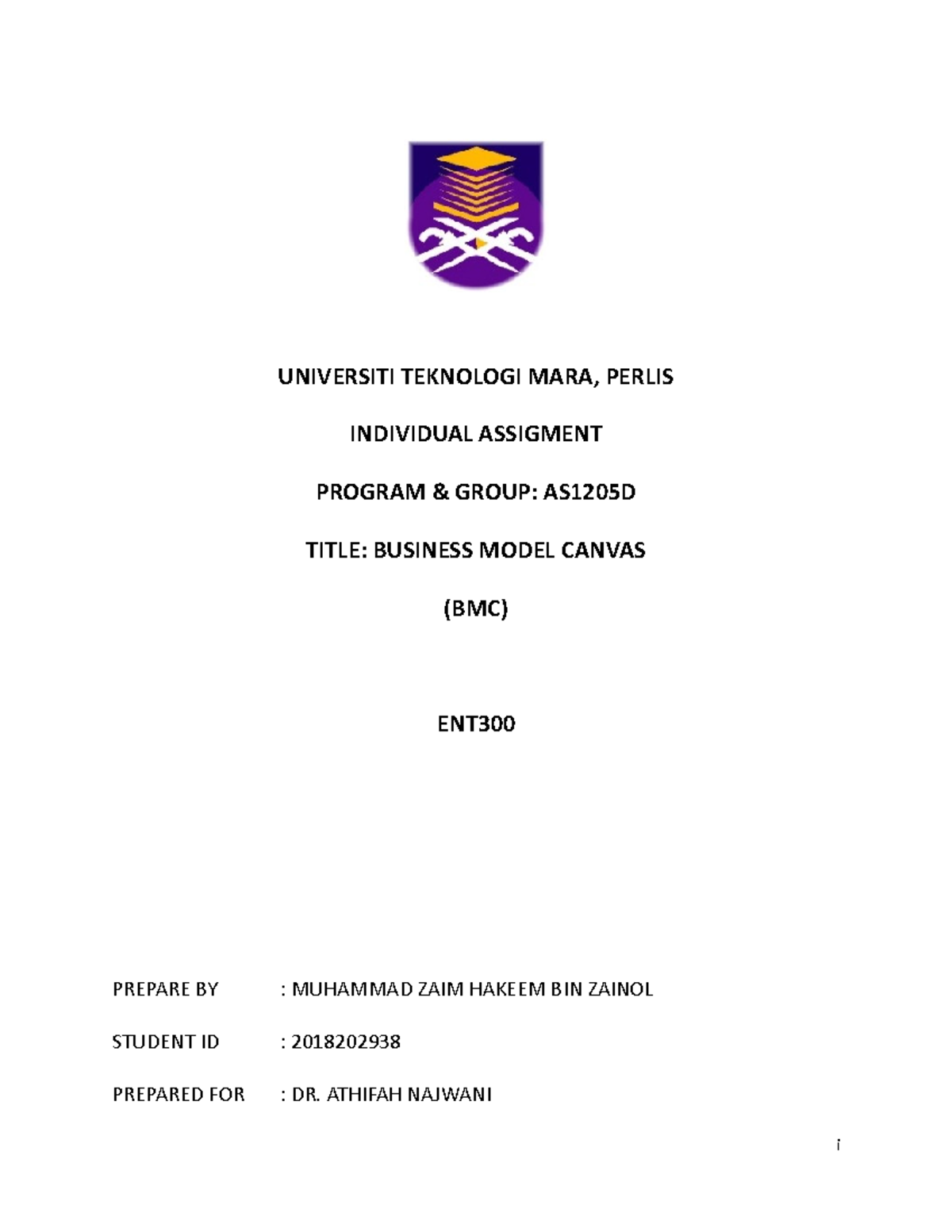 BMC ENT300 Business - UNIVERSITI TEKNOLOGI MARA, PERLIS INDIVIDUAL ...