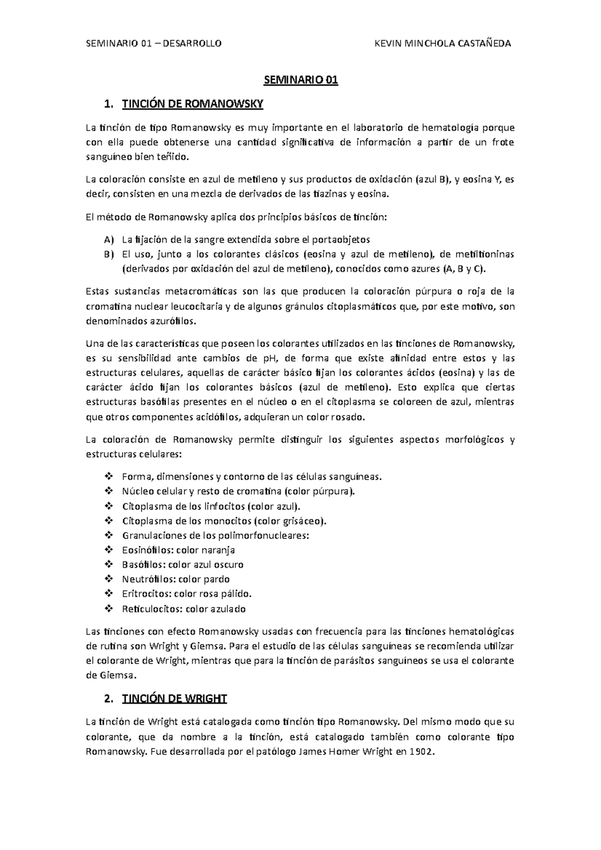 Leucograma; Alteraciones cuantitativas y funcionales - SEMINARIO 01 1 ...