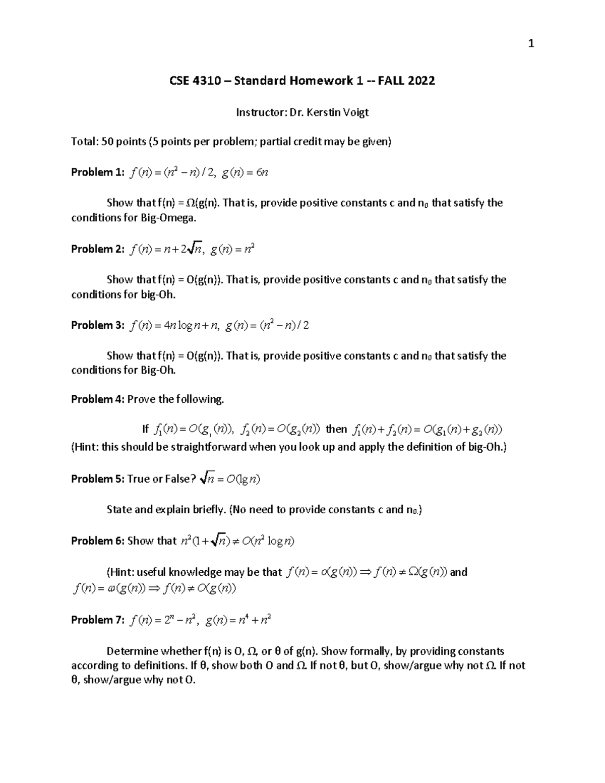 Cse 4310 Standard Homework 1 1 Cse 4310 Standard Homework 1 Fall 2022 Instructor Dr