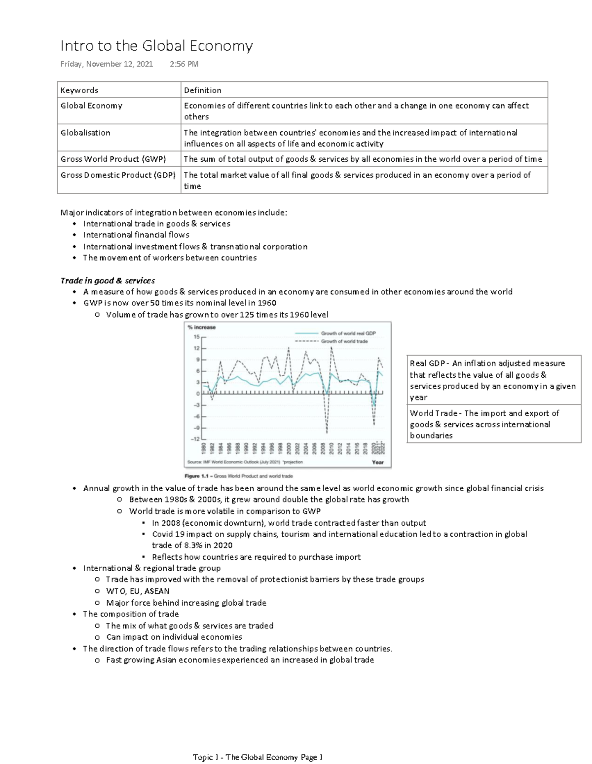 Topic 1 - The Global Economy - Keywords Definition Global Economy ...
