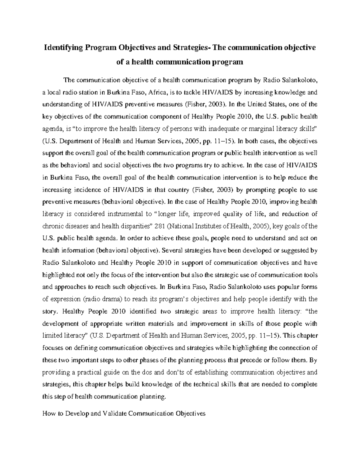 Identifying Program Objectives and Strategies- The communication ...