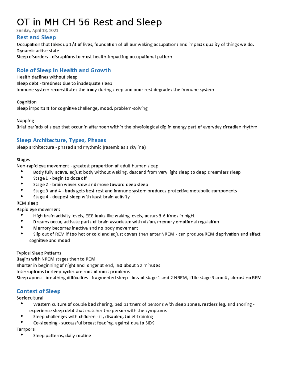 OT in MH CH 56 Rest and Sleep - OT in MH CH 56 Rest and Sleep Sunday ...