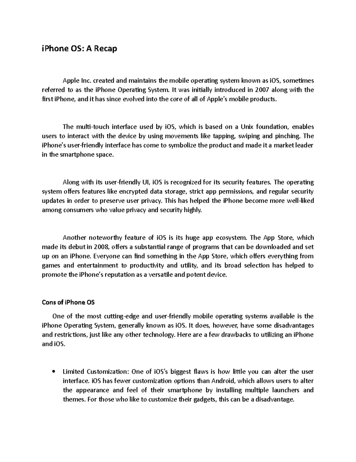 Lecture Notes - iPhone OS - iPhone OS: A Recap Apple Inc. created and ...