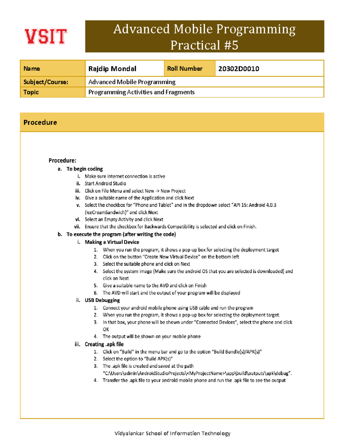 AMP-P5-20302 D0010og - practical - Advanced Mobile Programming Practical Name Rajdip Mondal Roll ...