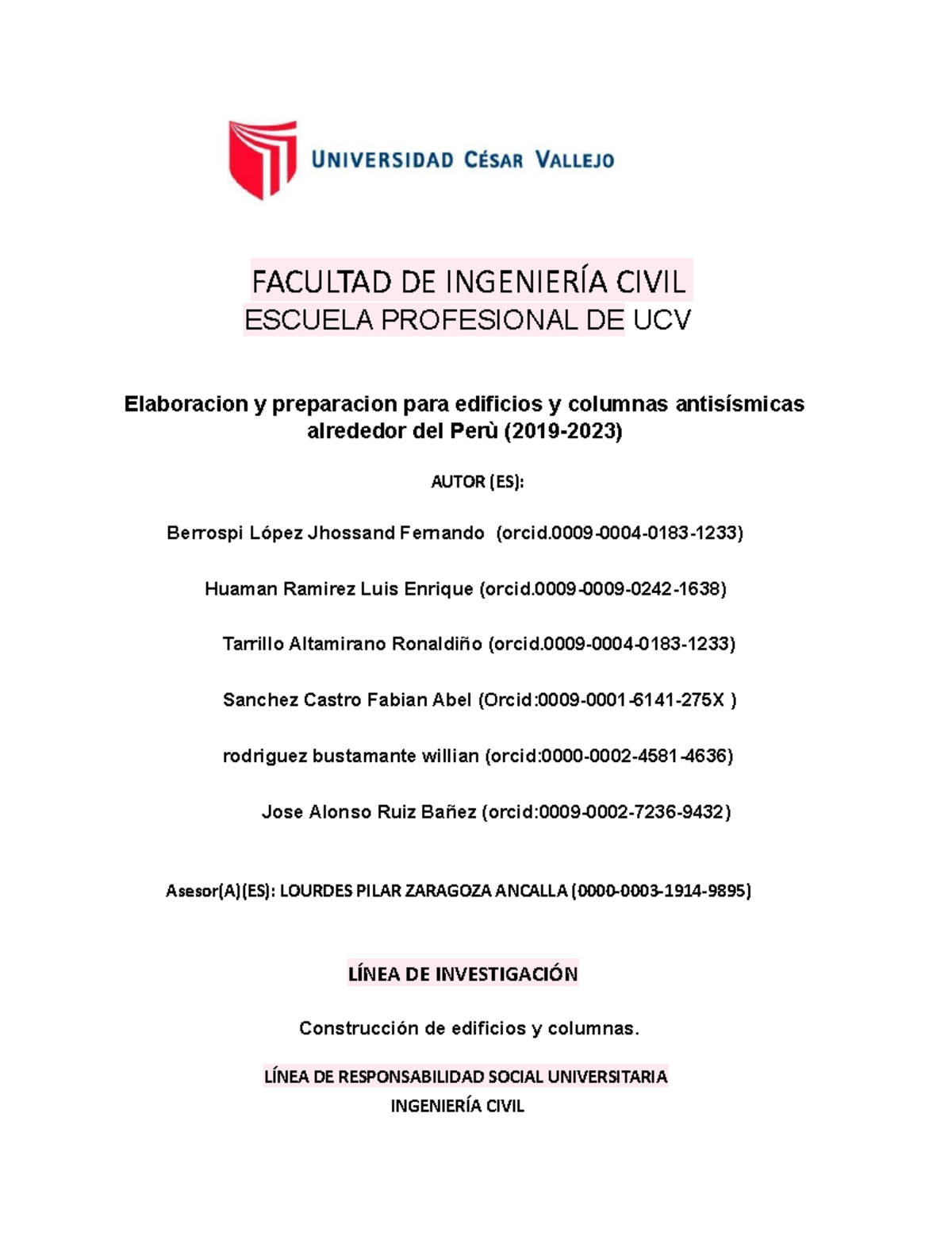 Informe Fisica avance 1 - FACULTAD DE INGENIERÍA CIVIL ESCUELA PROFESIONAL DE UCV Elaboracion y ...