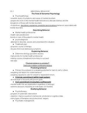 Psych 215 lecture - Ch 1 ABNORMAL BEHAVIOR The Field of Abnormal ...