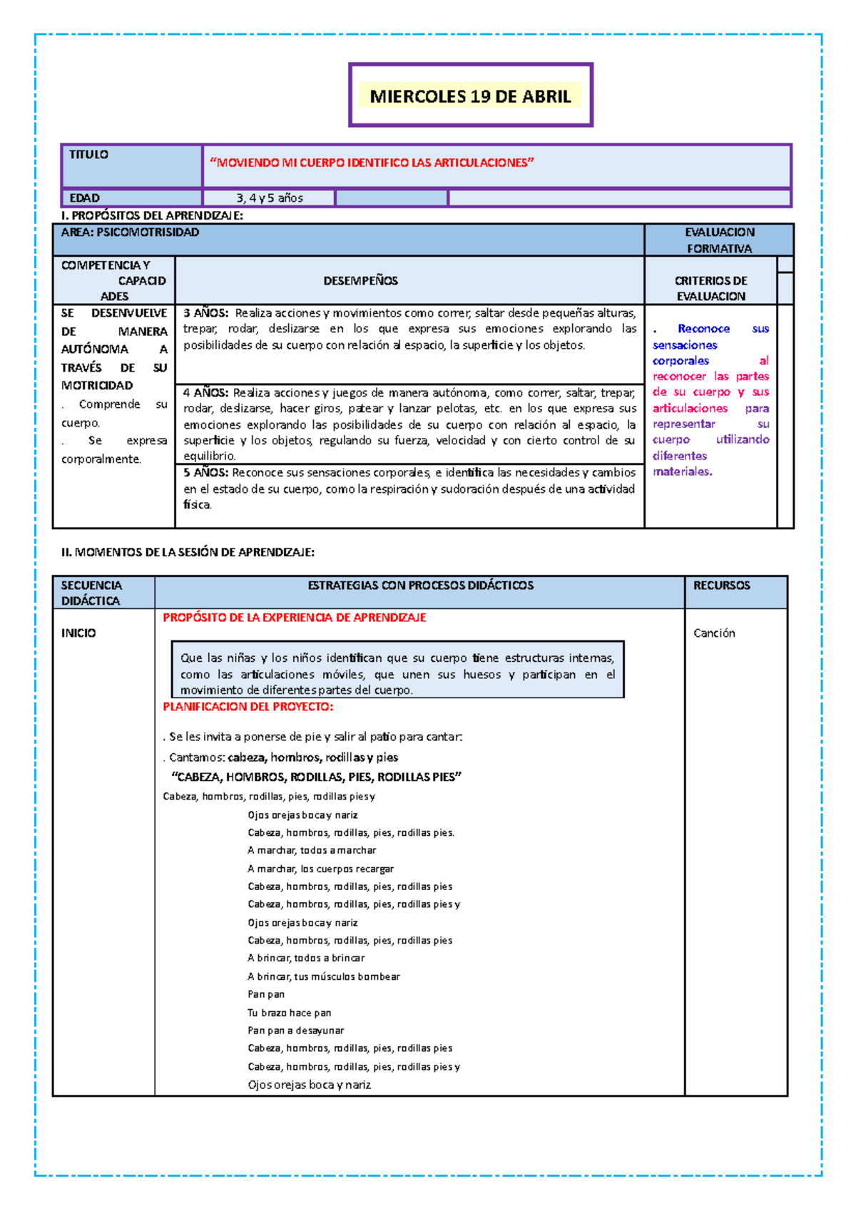 Sesion DE Aprendizaje 1 - miercoles 19 DE Abril - TITULO “MOVIENDO MI ...