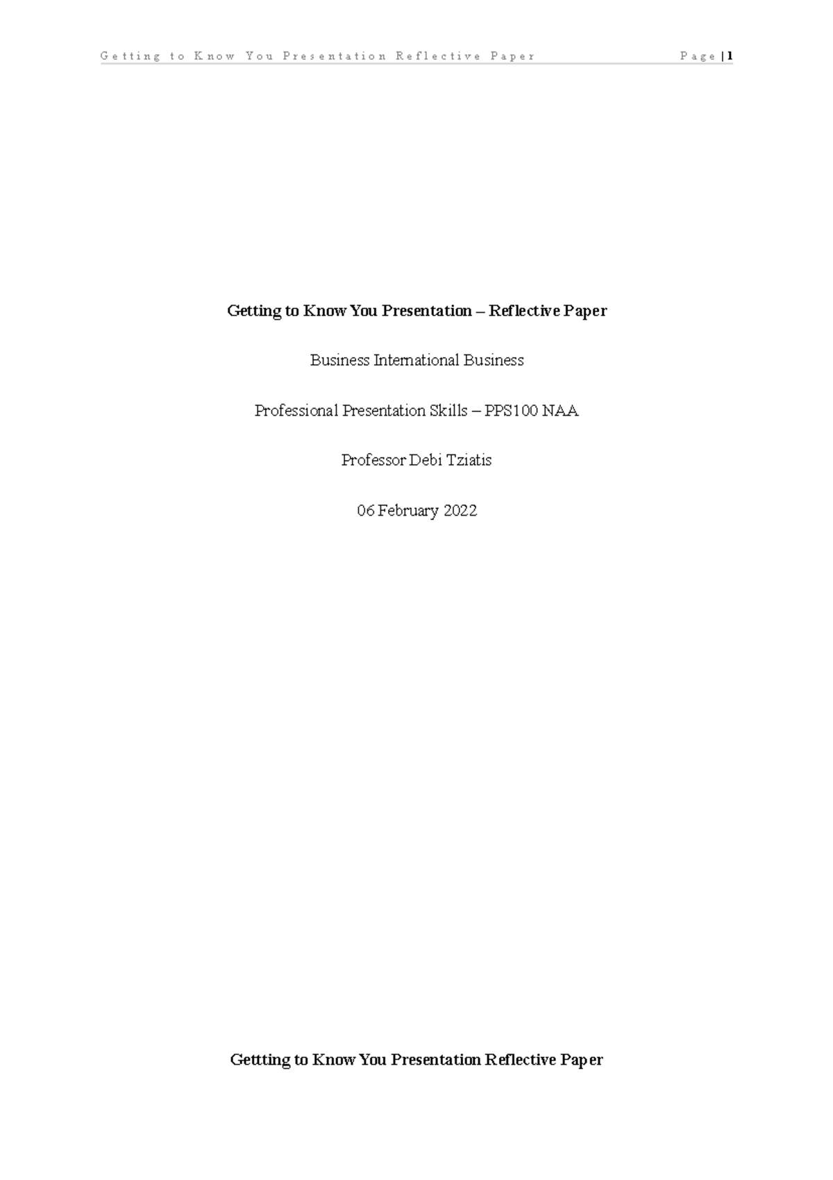 Getting to Know You - Reflective Paper - Getting to Know You ...