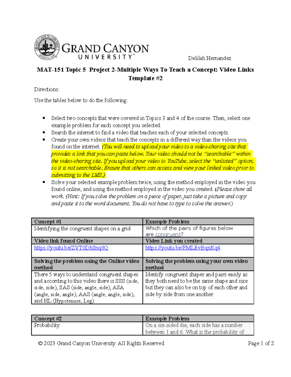 MAT-151-T5-Project 2- Videos - Delilah Hernandez MAT-151 Topic 5 ...