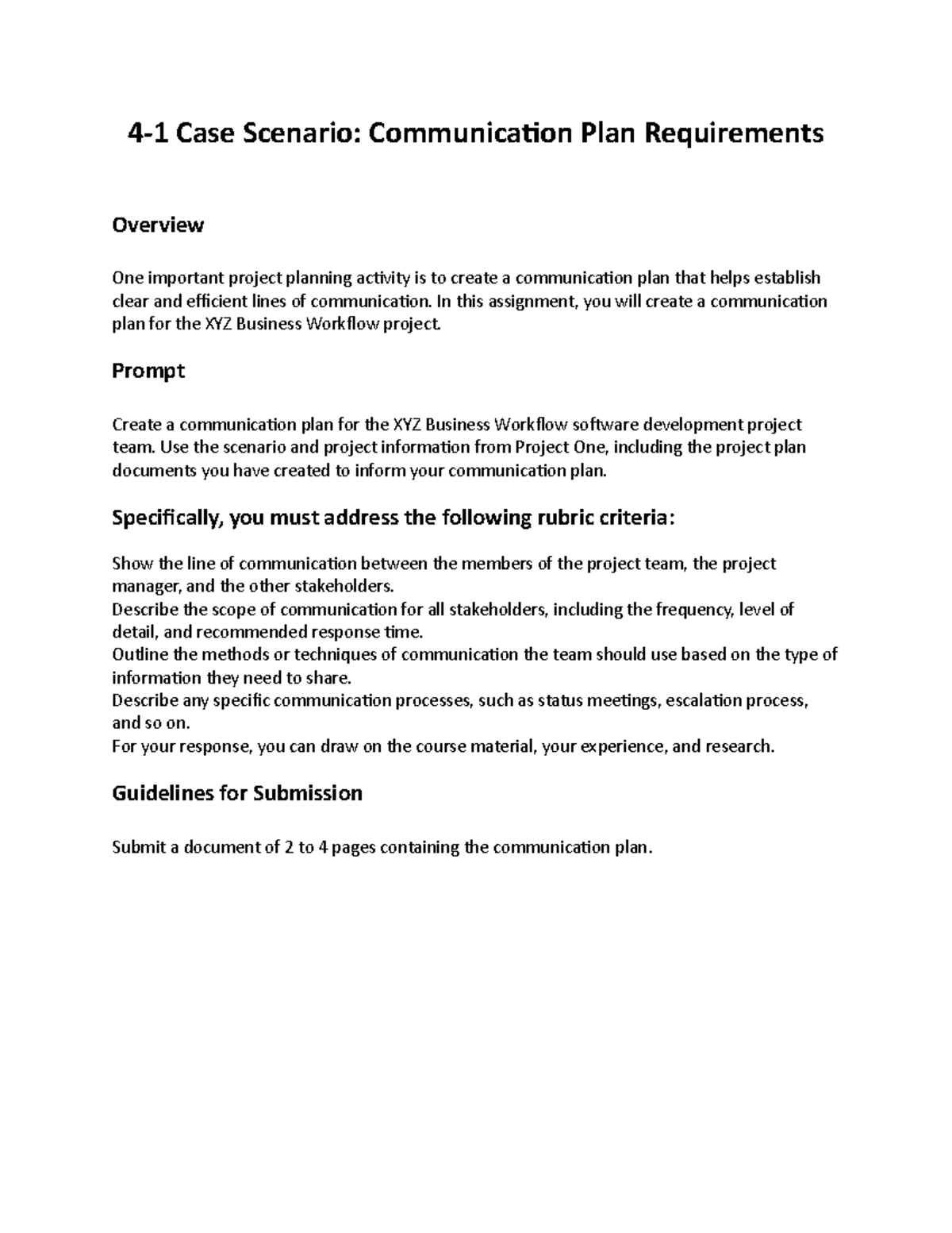 4-1 Case Scenario Communication Plan Requirements - 4-1 Case Scenario ...