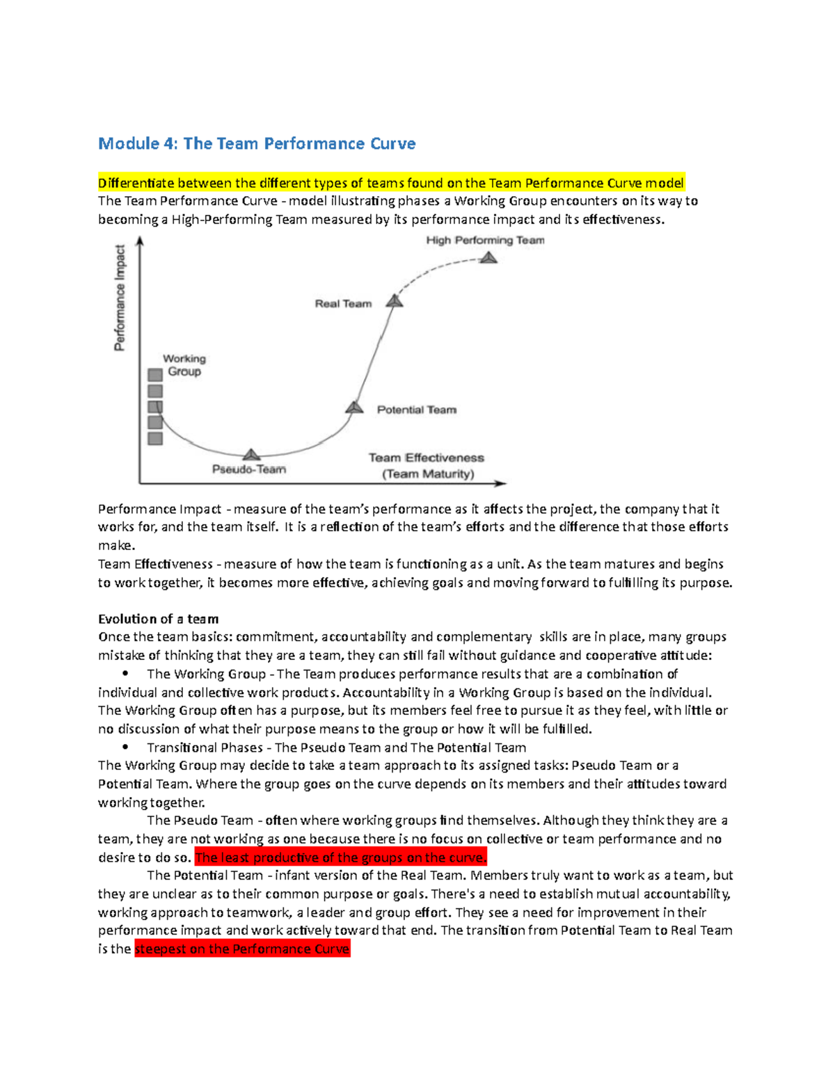 Admn module 4 - Module 4: The Team Performance Curve Differentiate ...