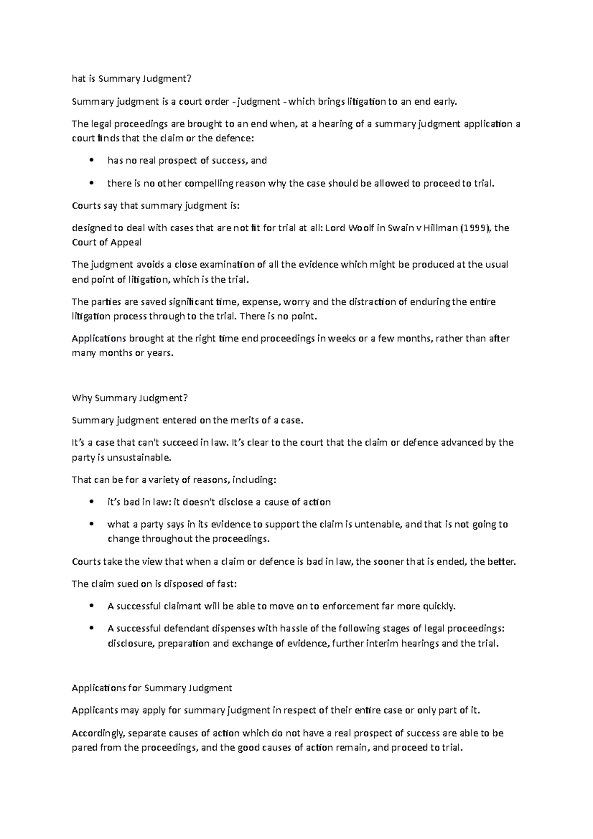 What is a judgement application - hat is Summary Judgment? Summary ...