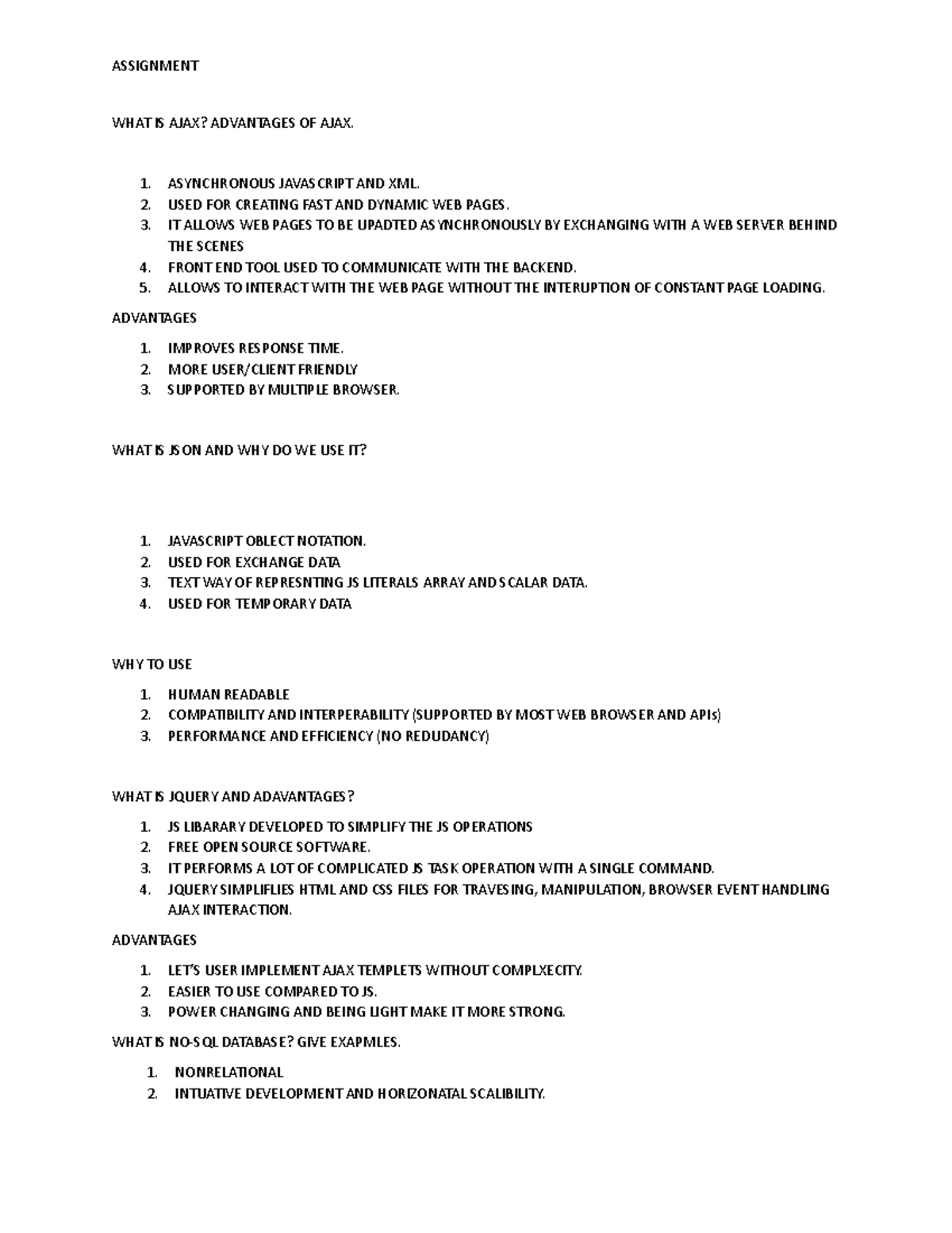 Assignment 1 - basic computer questions - ASSIGNMENT WHAT IS AJAX ...