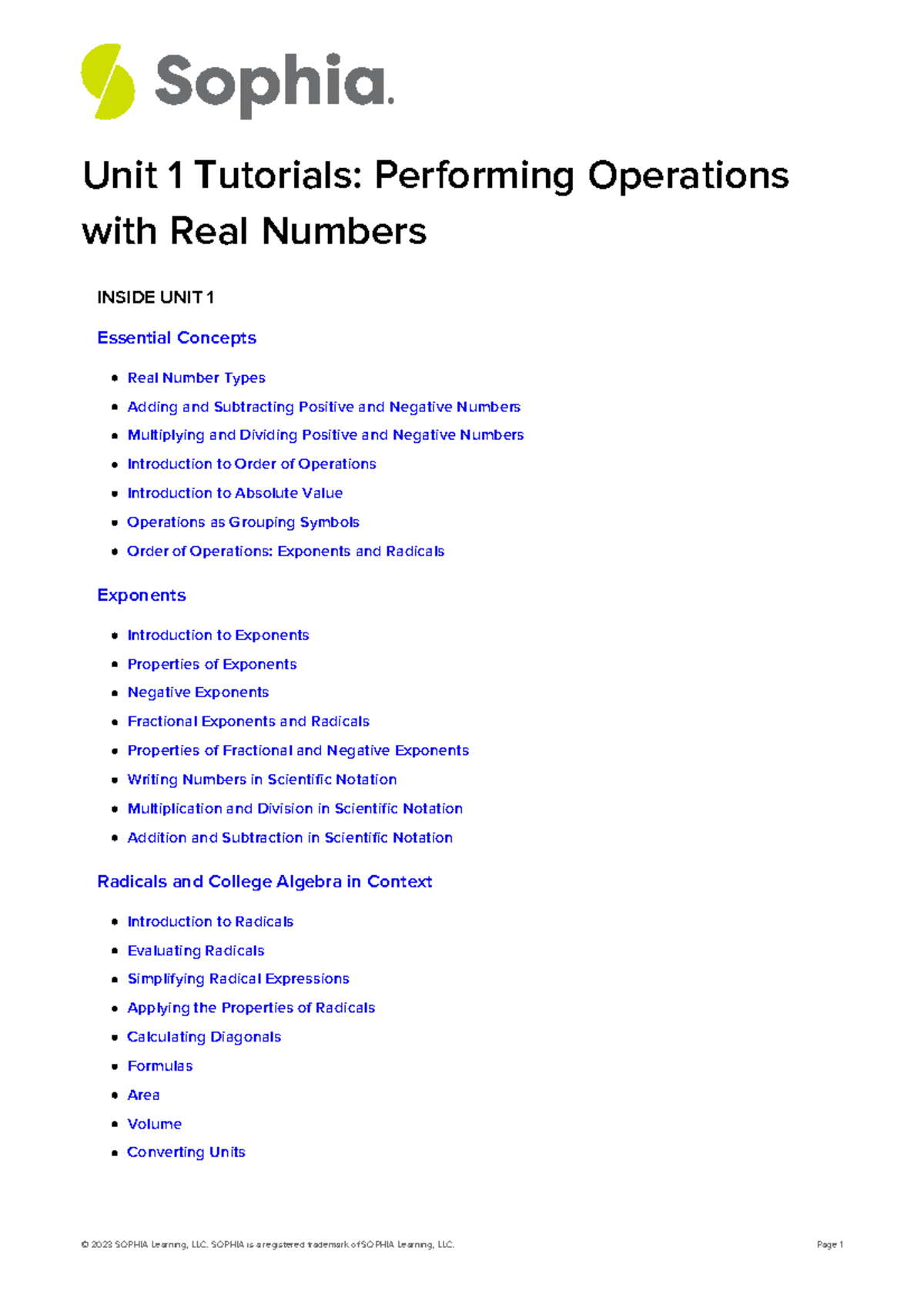 Unit 1 tutorials performing operations with real numbers - Unit 1 ...
