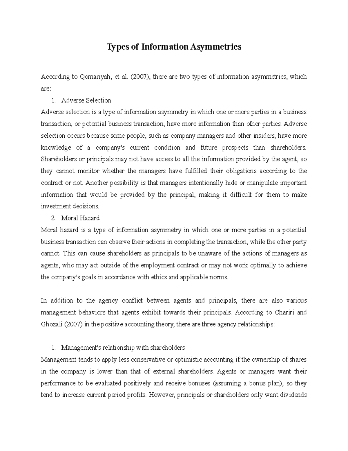 Types of Information Asymmetries - Types of Information Asymmetries ...
