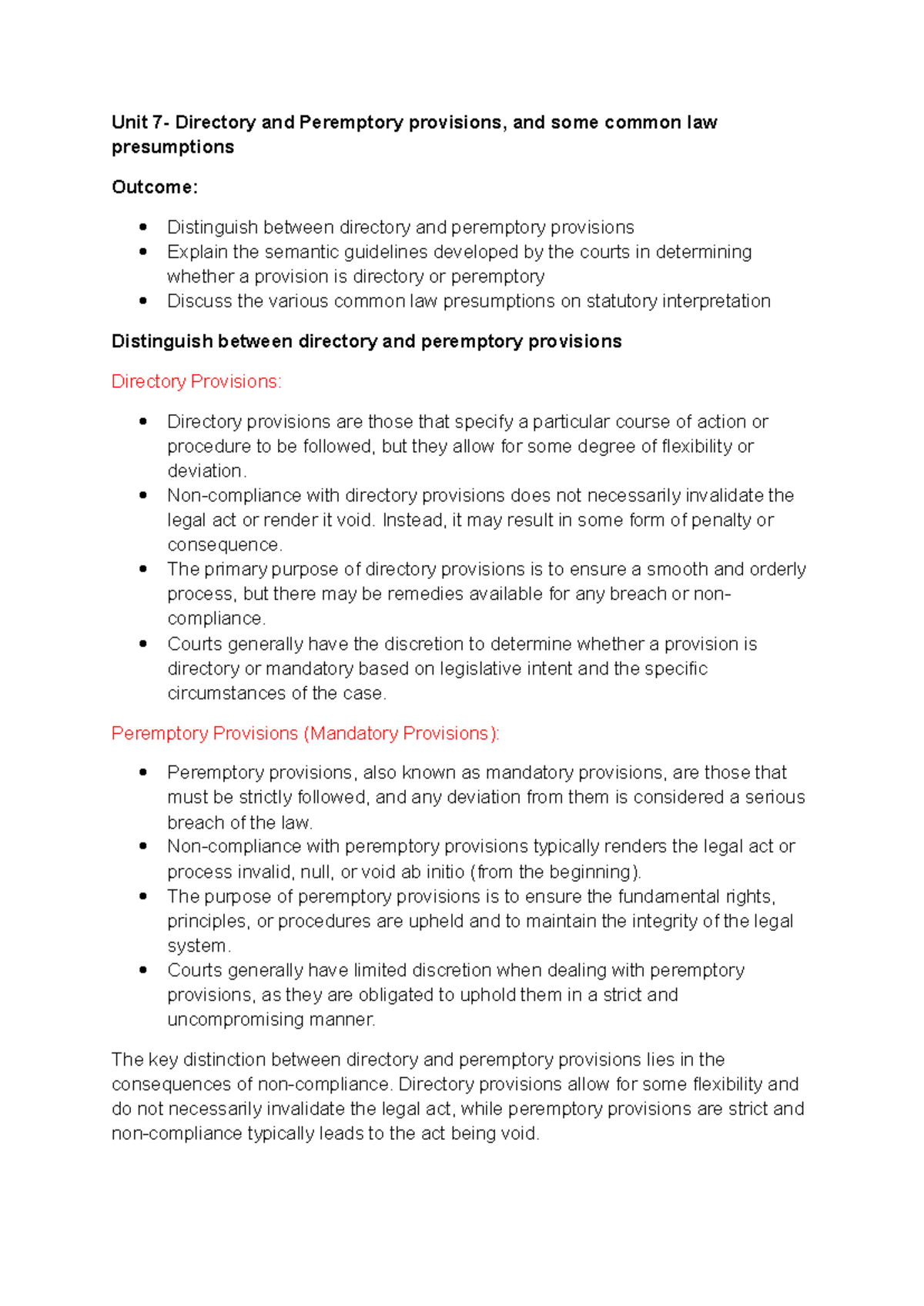 Unit 7 interpretation notes - Unit 7- Directory and Peremptory ...